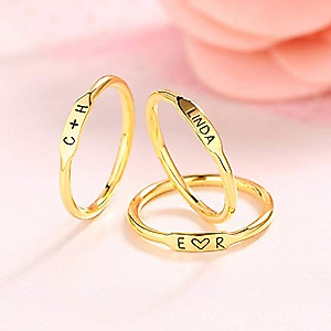 AILIN Stackable Name Ring Personalized 925 Sterling Silver/Brass Gold/Rose Gold Color Custom Heart Symbol Year Initial Letter Rings Gifts For Women Girlfriend