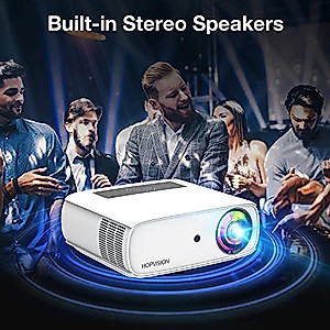 HOPVISION Native 1080P Projector Full HD, 15000Lux Movie Projector with 150000 Hours LED Lamp Life, Support 4K 350" Home Outdoor Projector for Smartphone/ PC/ Laptop/ PS4/ TV Stick/ EXCEL/ PPT