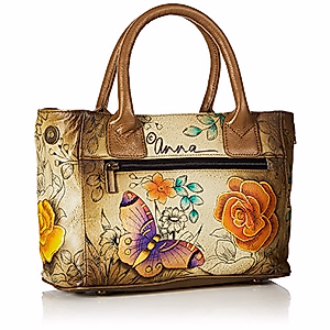Anna by Anuschka Women’s Hand Painted Genuine Leather Small Convertible Tote - Floral Paradise Tan