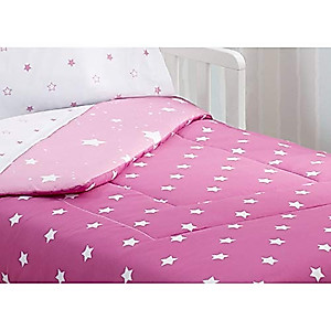 Delta Children 4 Piece Toddler Bedding Set for Girls - Reversible 2-in-1 Comforter - Includes Fitted Comforter to Keep Little Ones Snug, Bottom Sheet, Top Sheet, Pillow Case - Pink Blushing Star