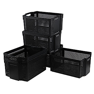 EudokkyNA 6 Pack Plastic Stackable Baskets, Large Plastic Basket Bins, Black