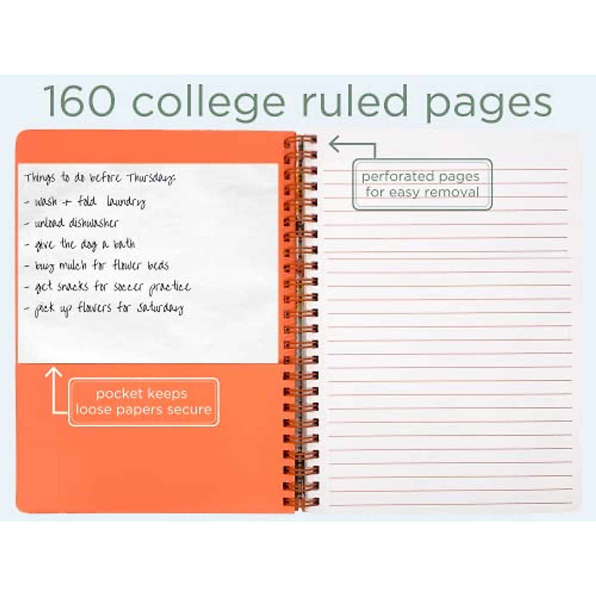 Steel Mill & Co Cute Large Spiral Notebook College Ruled, 11" x 9.5" with Durable Hardcover and 160 Lined Pages, Orange Floral