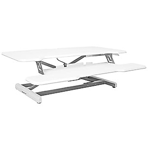 Mount-It! Height Adjustable Stand Up Desk Converter, 38” Wide Tabletop Standing Desk Riser with Gas Spring Desktop Standing Desk with Keyboard Tray Fits Two Monitors, White