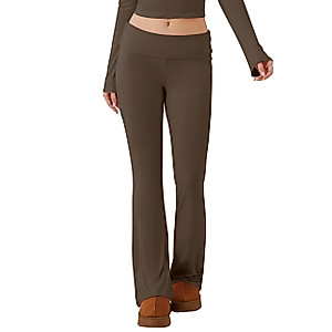 Meladyan Women’s Flare Yoga Pants Casual Basic Bootcut Flare Leggings Buttery Soft Waisted Workout Lounge Bell Bottom Brown
