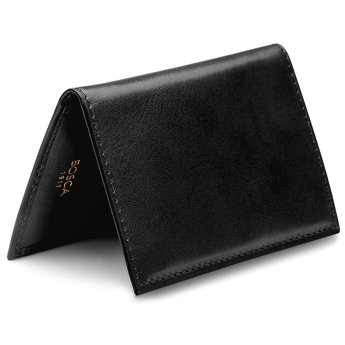 Bosca Men's Leather Card Holder Wallet – Italian Full Grain Vegetable Tanned Credit Card Case – 6 Card Slots, 2 Receipt Wells – Classic Glossy Finish – Gift-Ready Packaging - Black