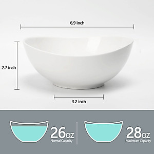 amHomel Ceramic Bowls, 28 Ounce for Cereal, Dessert, Salad and Soup, Chip Resistant, Dishwasher and Microwave Safe, Porcelain Bowls for Eating, Set of 4(White)