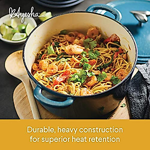 Ayesha Curry Cast Iron Enamel Casserole Dish/ Casserole Pan / Dutch Oven with Lid - 6 Quart, Twilight Teal