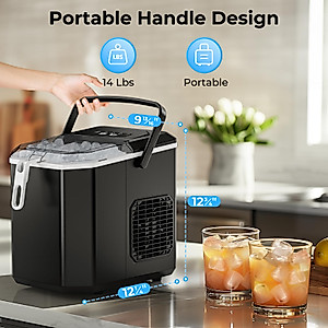 FREE VILLAGE Countertop Ice Maker, 6 Mins/9 Pcs Ice, 26 lbs Ice/24Hrs, Self-Cleaning Ice Machine with Ice Bags, Scoop, and Basket, Portable Ice Maker for Home/Kitchen/Office/Party, Black