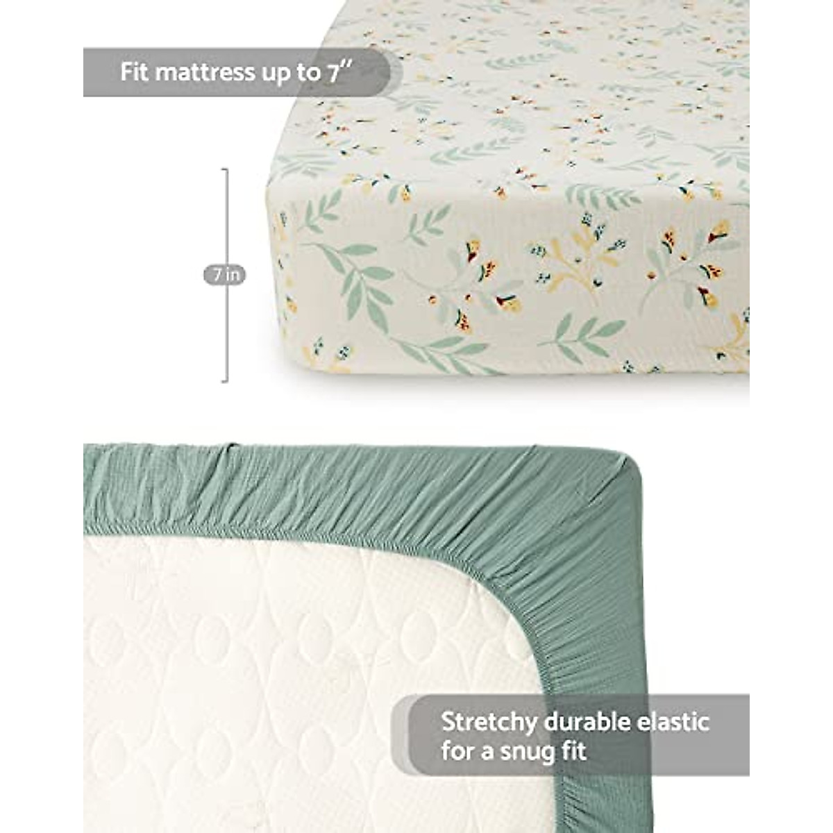 Muslin Crib Sheets for Girls and Boys, Cotton Neutral Fitted Baby Crib Sheet for Standard Crib Mattress & Toddler Bed Mattress (52"x28"), Soft Breathable Baby Sheets 1 Pack (Roman Green)
