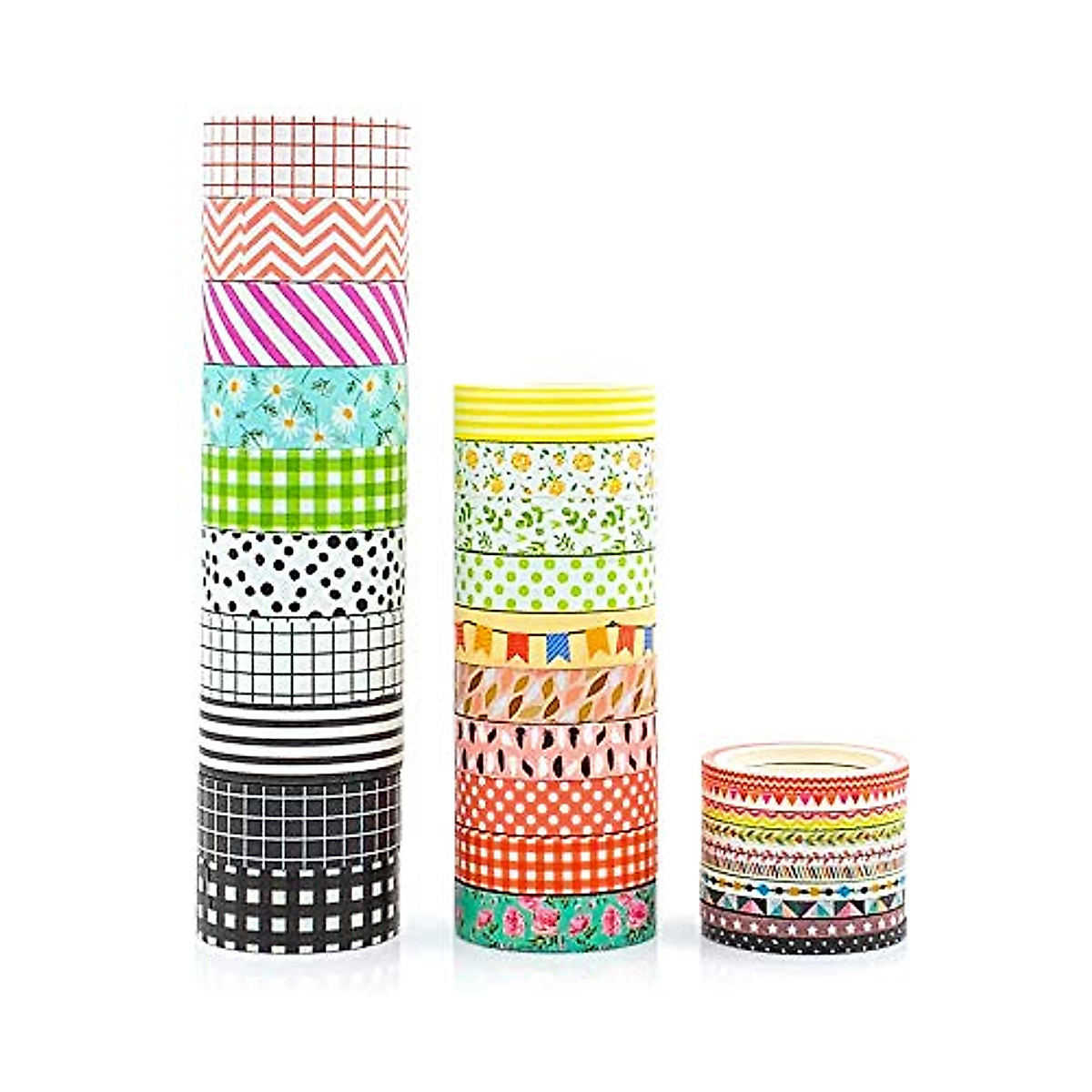 Washi Tape Set Gift Box, 30 Rolls 3 Sizes 15mm 10mm and 3mm Arts and Crafts, Decorative Masking Craft Cute Tape, Great Scrapbooking Tape Set, DIY Bullet Journal, Planner Washy Tape