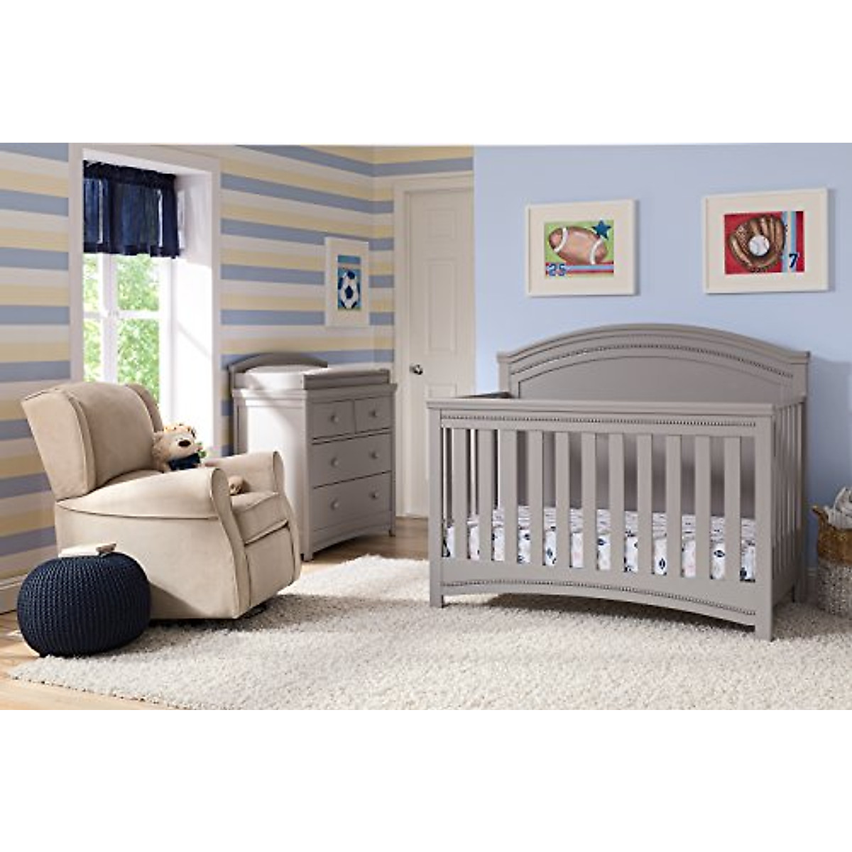 Simmons Kids SlumberTime Emma Convertible Baby Crib N More & Ultra Deluxe 2-in-1 Innerspring Crib and Toddler Mattress, Grey