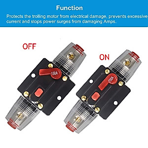 WOHHOM 100A/150A Audio Circuit Breaker Auto Car Stereo Inline Fuse Holders Inverter, Manual Reset 12V-24V DC for Automotive Marine Boat Audio System Protection (150A)