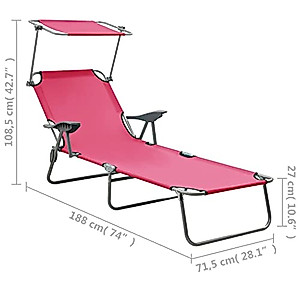 KCCLVER Sun Lounger with Canopy Steel Pink,Premium Patio Sun Lounger with Canopy for Ultimate Relaxation Outdoor Furniture, Sun Loungers