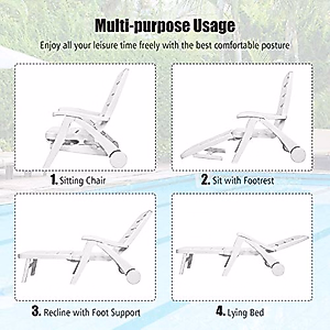 HAPPYGRILL Foldable Patio Lounger Chaise Chair with Wheels for Outdoor Patio Poolside