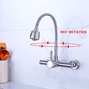 ZHYICH Kitchen Sink Faucet Wall Mount 8" Inch Center with Sprayer, Stainless Steel Mixer Tap, Nickel Brushed Unility Sink Faucet, NSF, Lead-Free