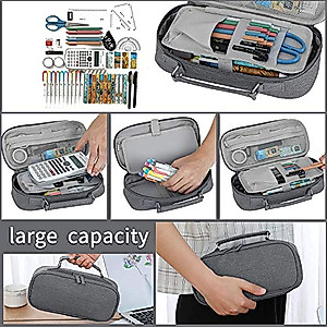 Pencil Case Pen Bag, RUMANLE Pen Bag Big Capacity Canvas Makeup Pouch Bag Case Pencil Holder Practical Students Stationery with Double Zippers Durable for School & Office Supplies - (Empty- Grey)