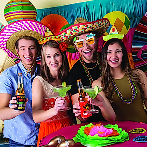 Fun Express 12 Pieces Sombreros Straw Hats with Drawstring for Adults - 24 Inch Brim - Authentic Mexican Style Brown