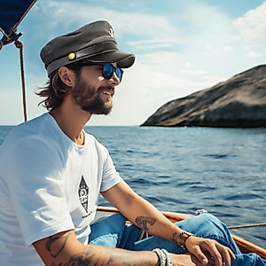 Men's Yacht Captain Skipper Anchor Hat, Newsboy Cap Chauffeur Hat Cabbie Paperboy Beret Cap (Black)