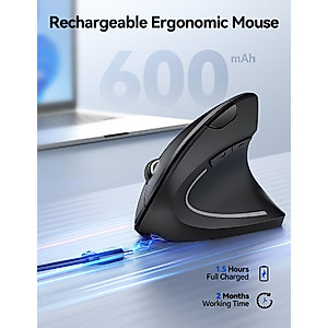 TECKNET Ergonomic Mouse, Rechargeable Vertical Ergo Mouse Wireless, Silent 2.4GHz 6 Buttons Optical Carpal Tunnel Mouse, 5 Adjustment Levels, Up to 4800DPI Wireless Mouse for Laptop, Desktop, PC