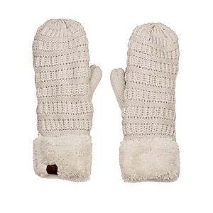 C.C Unisex Winter Warm Inner Fuzzy Lined Anti-Slip Cuff Mittens, Ivory