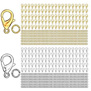 MKCYD 700Pcs Lobster Claw Clasps and Open Jump Rings Set,18K Gold and Silver Necklace Clasp Bracelet Clasps and Closures Lobster Clasps Parrot Trigger Clasps for Jewelry Making