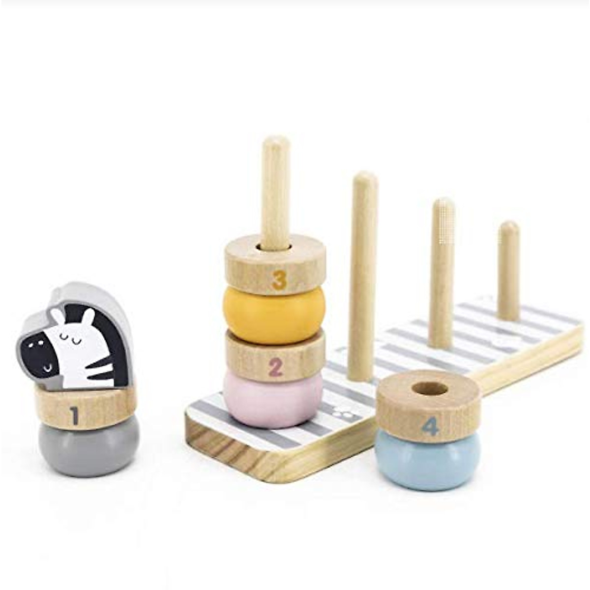 moderngenic Geometric Wooden Animal Stacker, Stacking & Nesting Educational Stacking Tower with Rings and Animals for Toddlers