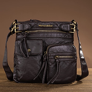 Montana West Crossbody Bag for Women Soft Leather Multi Pocket Shoulder Bags Vintage Women's Purses and Handbags Coffee Gift MWC-046CF