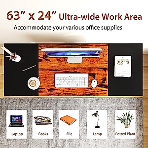 Tangkula 63” Conference Table, Large Industrial Meeting Table with Metal Frame, Multipurpose Rectangular Training Seminar Table, Computer Desk, Dining Table, for Home, Office, Conference Room