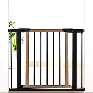 NMN Designs Logan Dog Gate - Indoor Pet Barrier and Wooden Dog Gate with Walk Through Swinging Door - Pressure Mounted for Walls and Stairs - Puppy Gates for The House - Expandable 29.5" to 51.5"