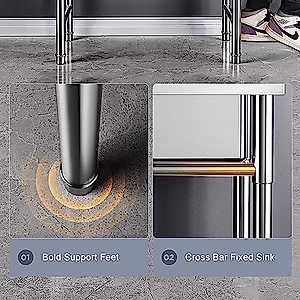 Free Standing Kitchen Sink, Stainless Steel Single Bowl Commercial Sink Portable Outdoor Sink with Faucet for Garage, Restaurant, Laundry Room