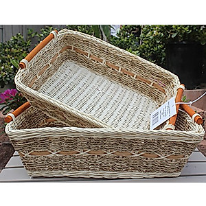 RT450180-2 Handwoven Retangular Wicker Storage basket with Handle in cream and brown (Set of 2)