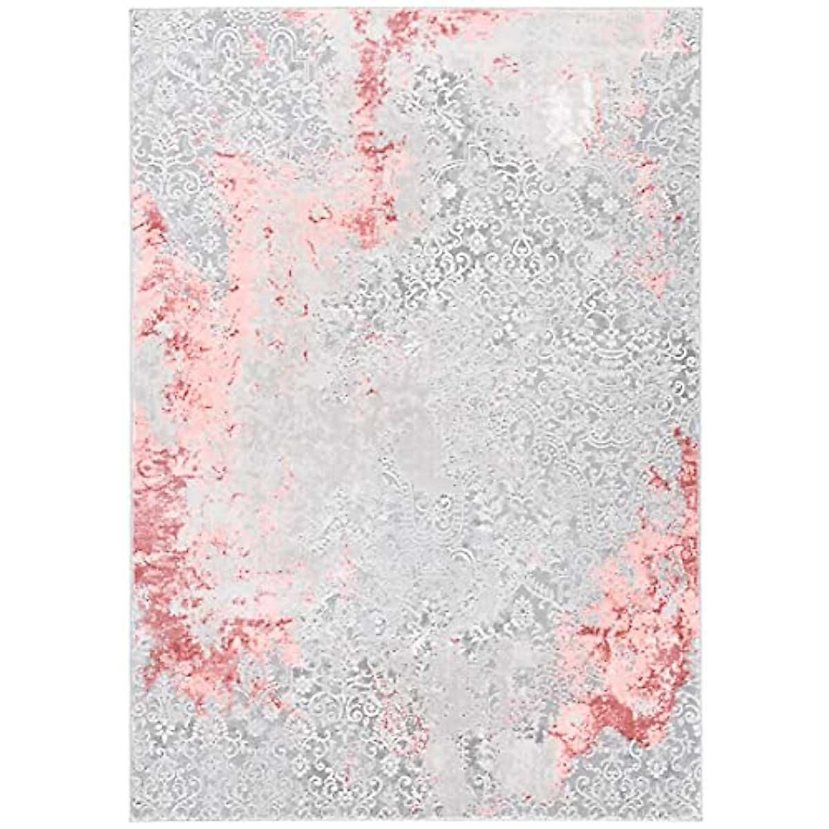 SAFAVIEH Meadow Collection Area Rug - 8' x 10', Light Grey & Pink, Modern Abstract Design, Non-Shedding & Easy Care, Ideal for High Traffic Areas in Living Room, Bedroom (MDW573G)