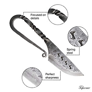 Toferner Celtic Pocket Knife, Hand Forged Knife with Black Leather Case, Hardened Blade, Vintage, Antique Art Collecting, Original Gift Idea