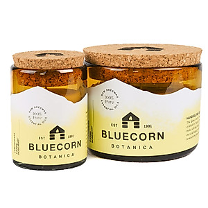 Lemongrass, Cassia & Rosemary Essential Oil & Pure Beeswax Candle in Blown Glass Jar - Bluecorn Beeswax Botanica. 8 oz.