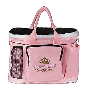 HORZE Emilie Equestrian Kids' Durable Grooming Bag with Tote Handles and Shoulder Strap - Bubblegum Pink - One Size