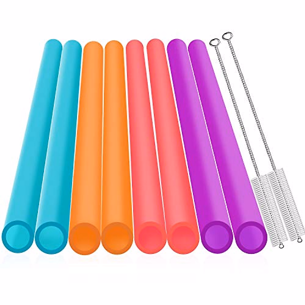 Extra Wide 0.51 inches Reusable Hard Smoothie Straws, Great for Bubble Tea, Boba Tea Milkshakes,10.25 Inches Long, 8 Pieces Jumbo Eco-Friendly Plastic Straws 2 Cleaning Brushes 1 Storage Bag BPA Free