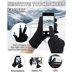 REACH STAR 2 Pairs Winter gloves for women Touch screen Cashmere Elastic Thermal knit Lining Warm Gloves for Cold weather for Running Driving, Gifts for Christmas (Black+Dark Gray)