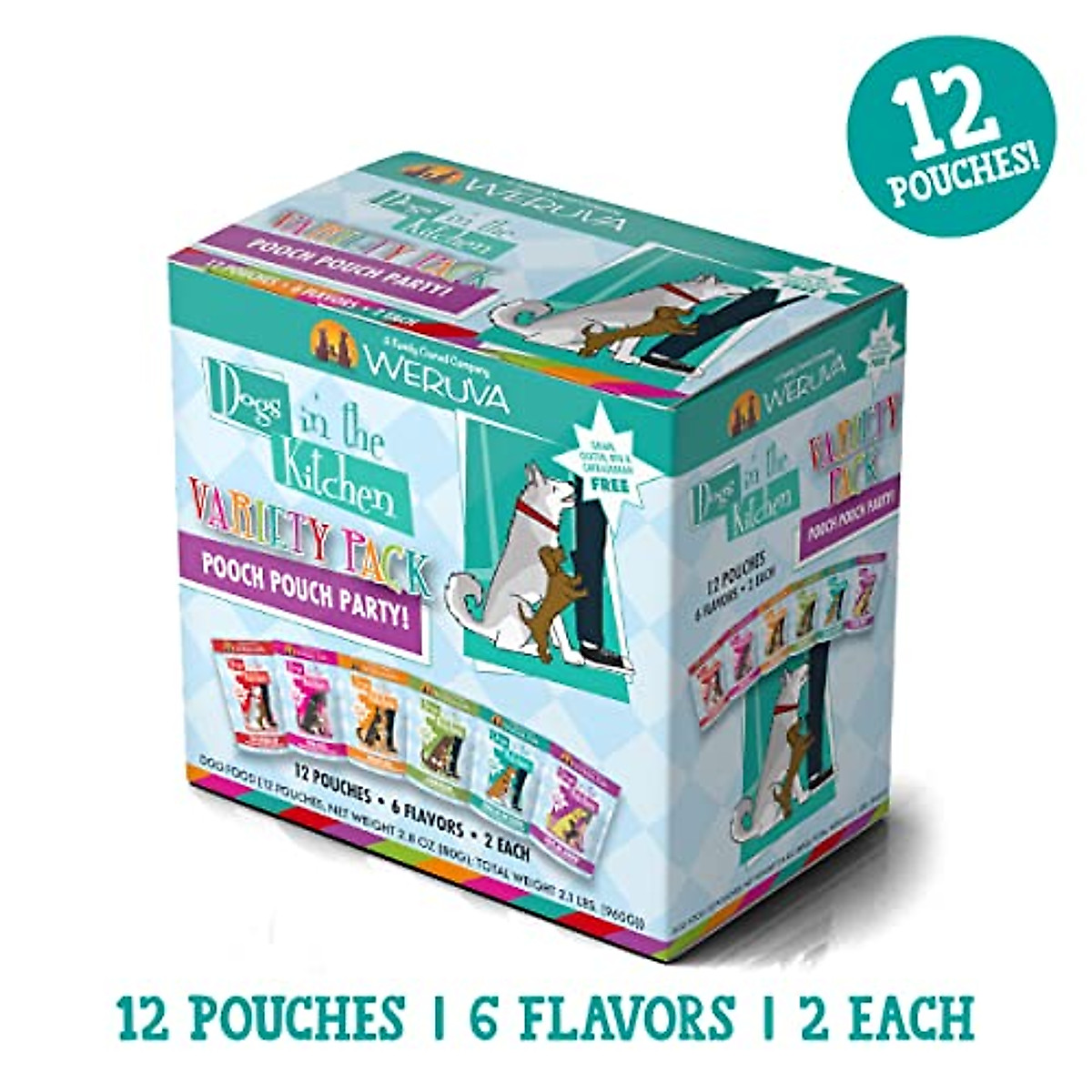Weruva Dogs In The Kitchen, Variety Pack, Pooch Pouch Party!, Wet Dog Food, 2.8Oz Pouches (Pack Of 12)