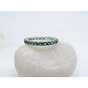 Dazzlingrock Collection Round Lab Created Emerald Women Full Eternity Wedding Stackable Ring Band | 14K White Gold, Size 6