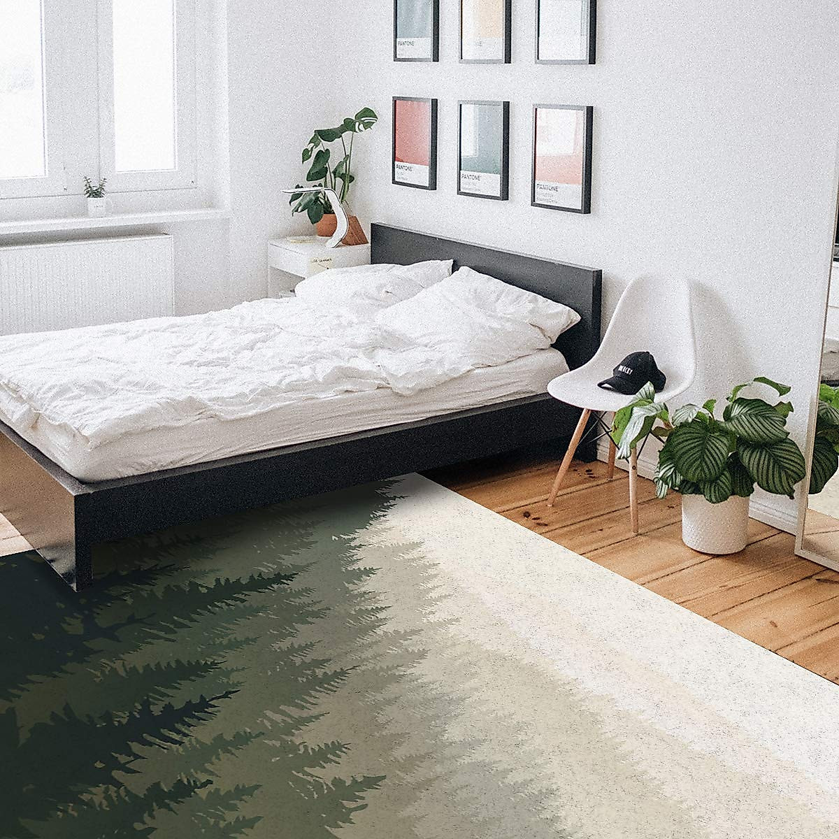 Large Area Rugs 5' x 7' Throw Carpet Floor Cover Nursery Rugs For Children/Kids, Northern World with Coniferous Trees Scandinavian Woodland, Modern Kitchen Mat Runner Rugs For Living Room/Bedroom