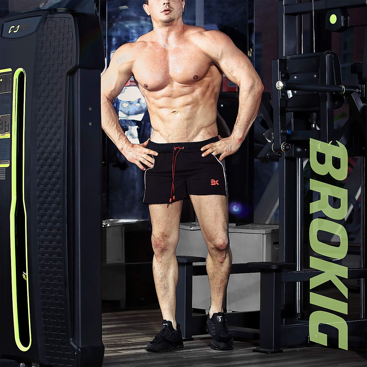 BROKIG Men's 5" Gym Bodybuilding Shorts Running Workout Lightweight Shorts Elastic Waistband with Pockets (Medium, Classic Black)