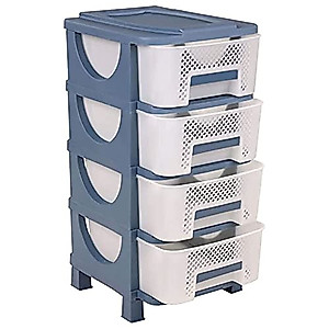 Homeplast Venus 30 Inch Tall Plastic 4 Drawer Home Storage Indoor/Outdoor Organizer Shelf Unit with Perforated Ventilated Drawers, Blue