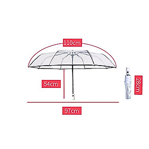 AIXICWXI Full Automatic Folding Transparent Auto Open Close Umbrella Travel Umbrella Tri-fold Clear Rain Umbrella With Frosted Handle Clear Folding Umbrella Windproof (White)