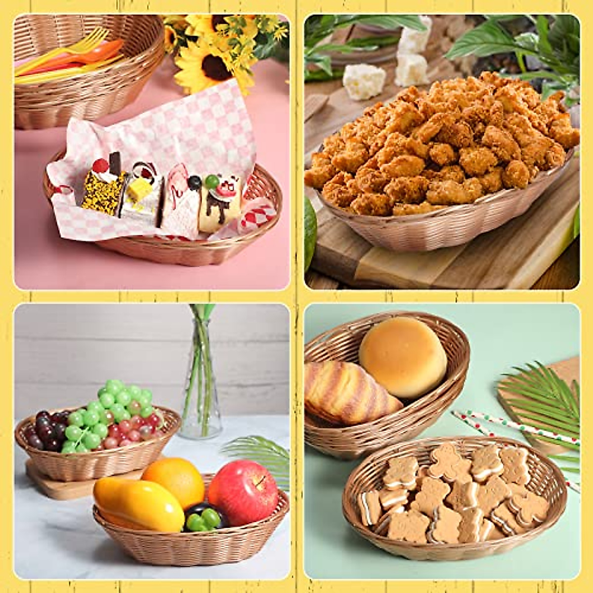 24 Pack Plastic Oval Basket Small Fruit Bread Basket Food Storage Basket Bin for Gifts Empty Home Kitchen Restaurant Food Serving Storage Display Decor