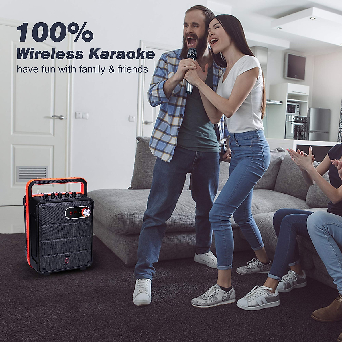 JYX Portable Bluetooth Karaoke Machine, Microphone PA Speaker System with FM Radio, REC, TWS, Remote Control, Supports TF Card, USB, AUX in, for Home,Party, Event