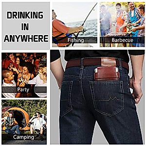 GENNISSY 304 18/8 Stainless Steel 8oz Flask - Brown Leather with 3 Cups and Funnel 100% Leak Proof