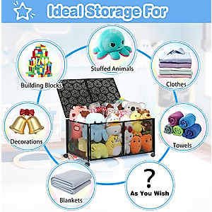 punemi Toy Box Storage, 2 Pack Metal Toy Organizers And Storage With Wheels, Large Toy Chest Box, Collapsible Toy Bin For Kids Playroom, Living Room, Nursery, Bedroom, Black