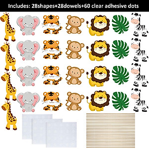 Blulu Jungle Animal Party Decorations - Centerpiece Sticks Animals Cutouts for Baby Shower or Birthday Party - Table Toppers, 28 Pieces