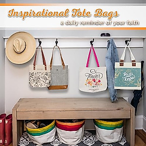 Christian Art Gifts Canvas Floral Tote Bag for Women: Amazing Grace Inspirational Scripture for Shopping, Supplies, Books, Accessories, Vegan Leather, Pocket, Zippered Closure, Creamy Tan & Brown