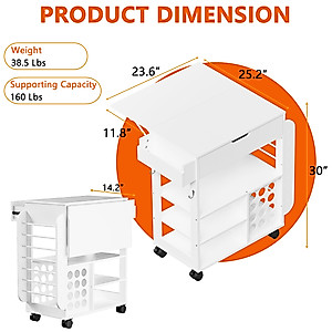 PAKASEPT Organization and Storage Cart Compatible with Cricut Machine, Rolling Craft Organizer with Vinyl Roll Holder and Widen Foldable Desktop for Craft Room Home